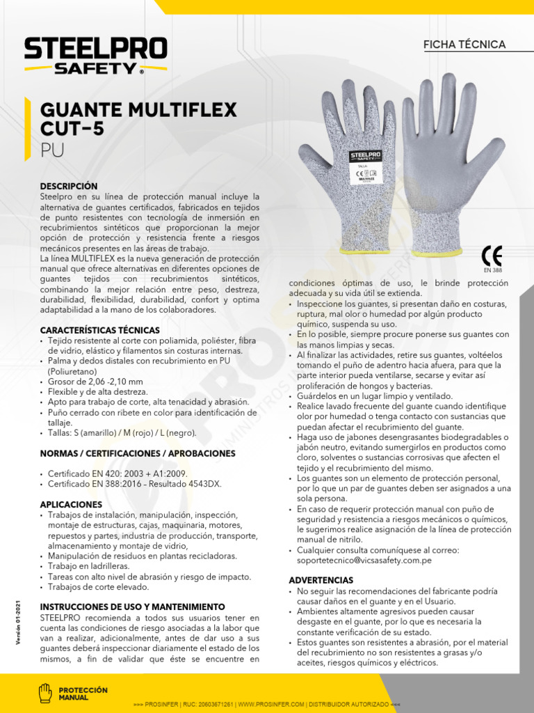 Guante Multiflex Cut 5 Pu Steelpro Ficha Tecnica | PDF | Guante | Materiales