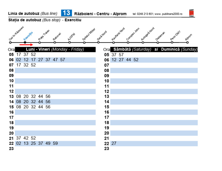 LINIA 13 Statia EXERCITIU Sensul Razboieni - Alprom | PDF