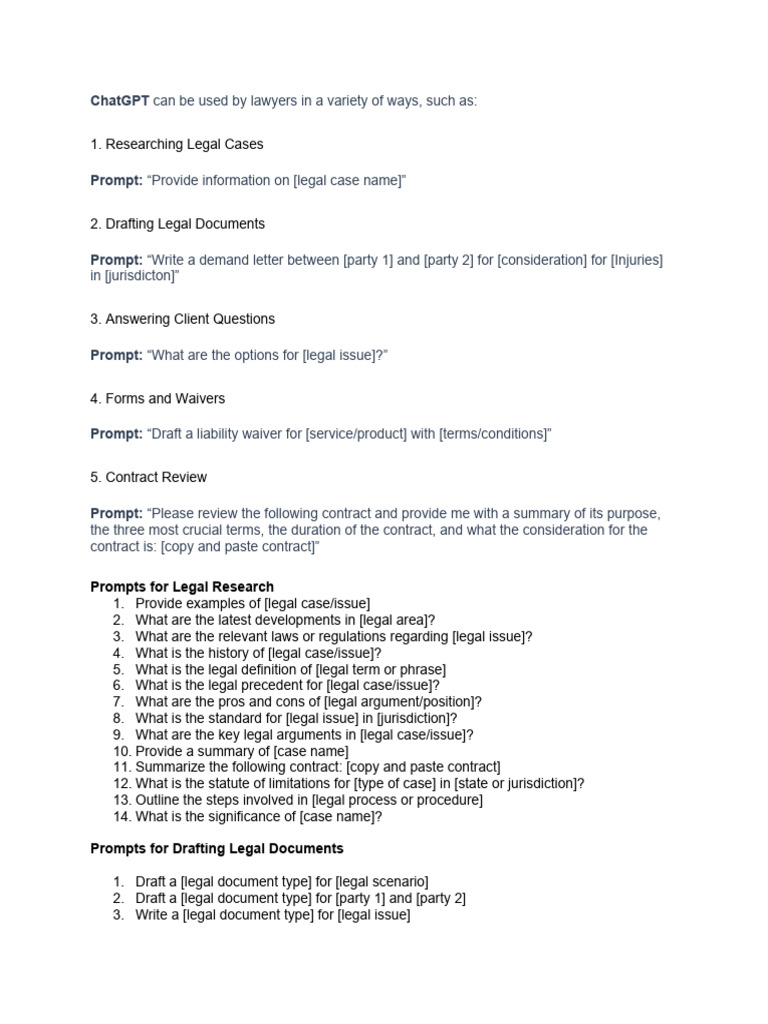 ChatGPT Prompts for Legal Tasks | PDF | Non Disclosure Agreement ...