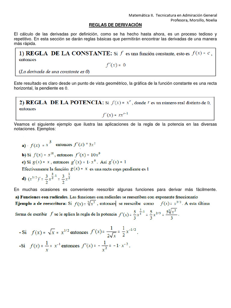 Reglas de Derivación | PDF | Derivado | Pendiente