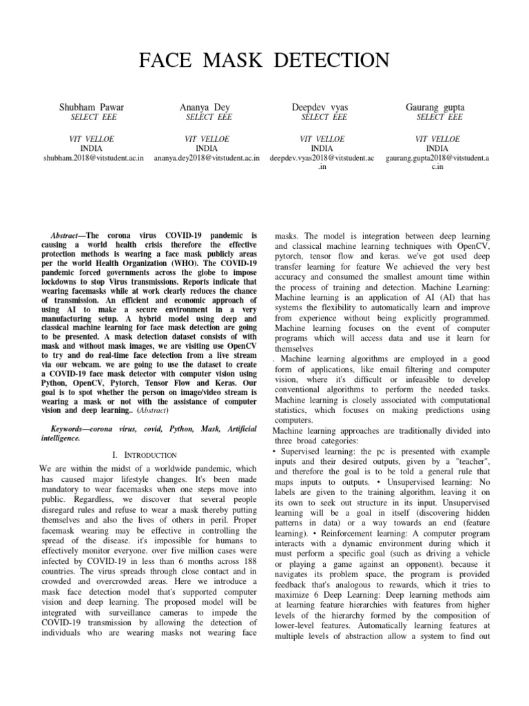 Iot Paper Facemask Detection 1 2 Pdf Computing Artificial
