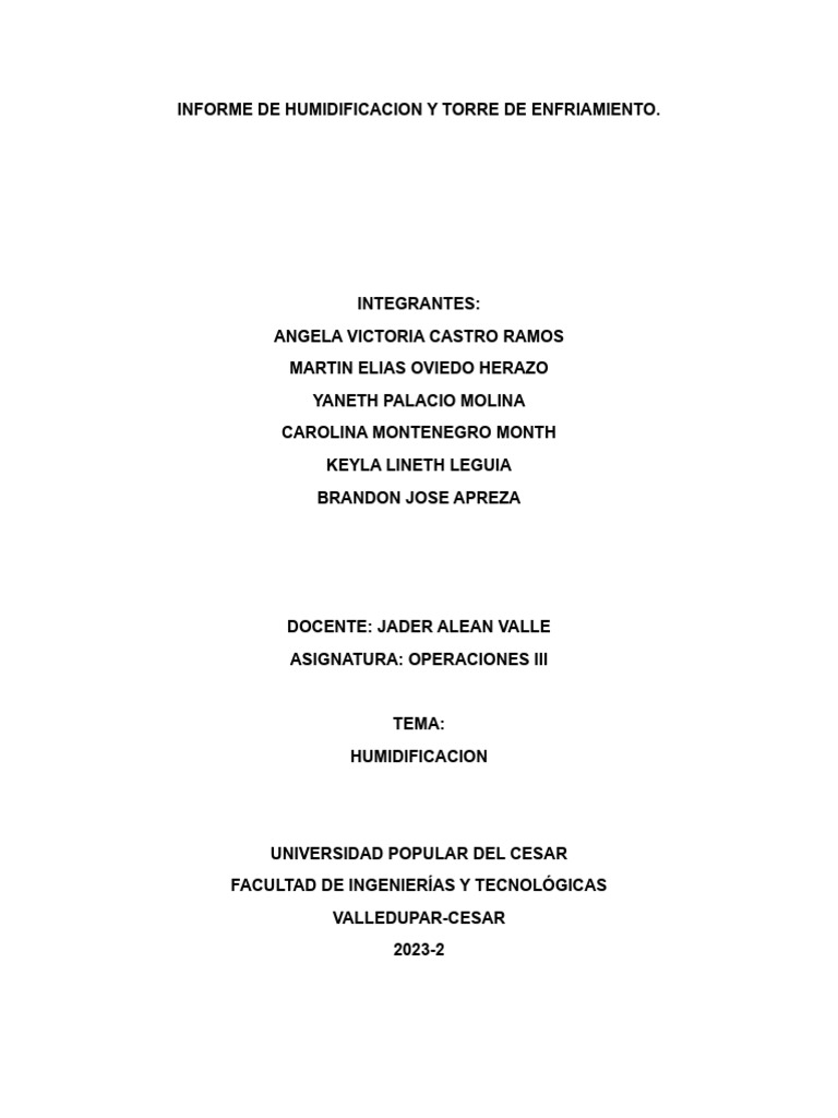 Informe de Torre de Enfriamiento | PDF | Humedad | Vapor de agua