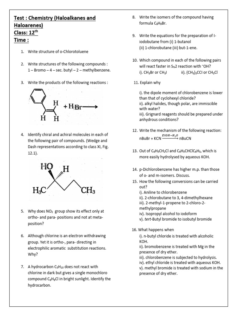Class 12th Chemistry Haloalkenes and Haloarenes | PDF | Physical ...