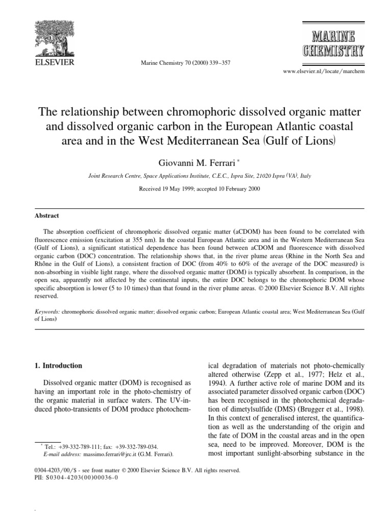 The Relationship Between Chromophoric Dissolved Organic Matter An 2000 Marin | PDF | Absorption ...