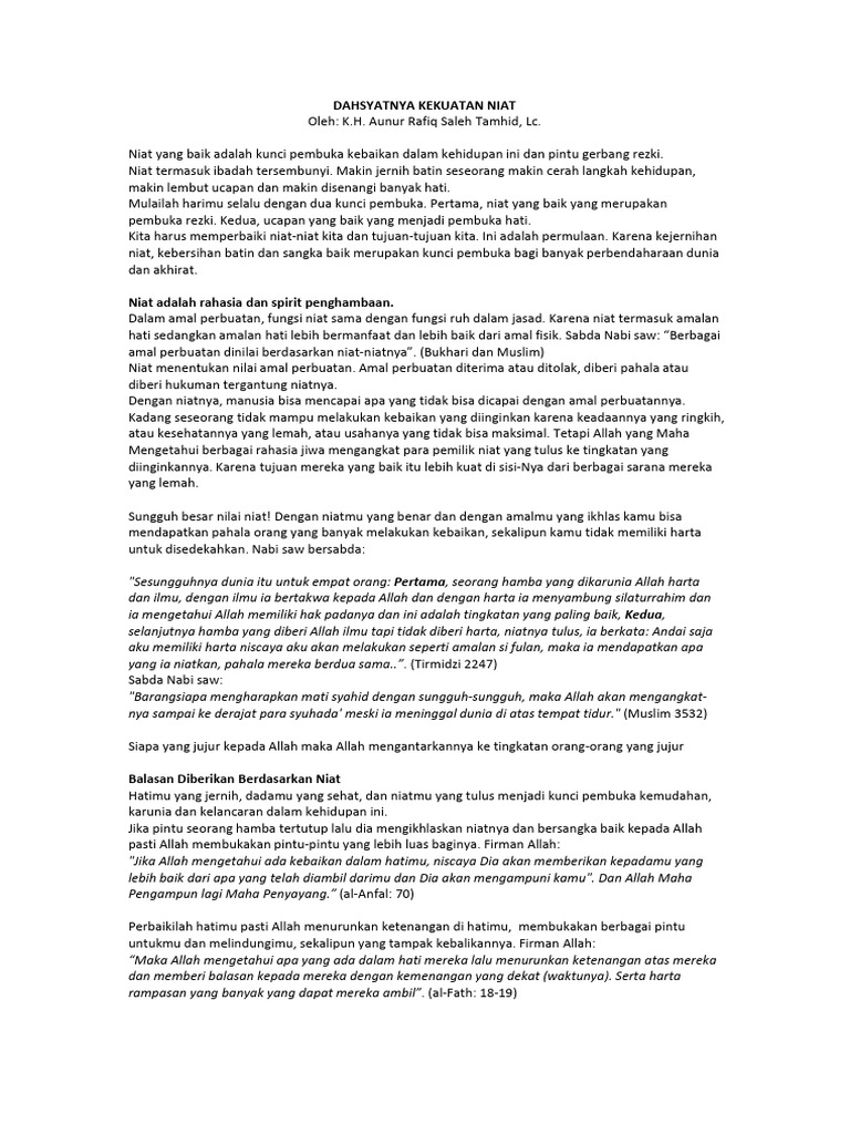 Dakhsyatnya Kekuatan Niat | PDF | Hukum | Pengembangan Diri