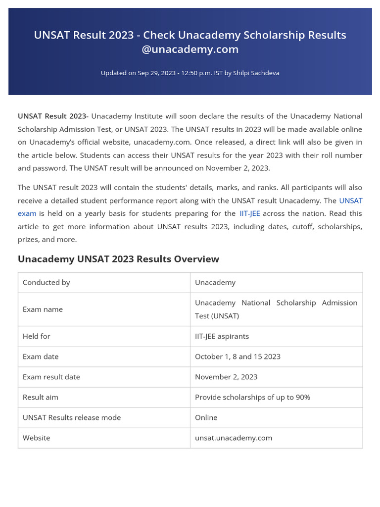 UNSAT 2023 Results: Check Online | PDF | Technology & Engineering