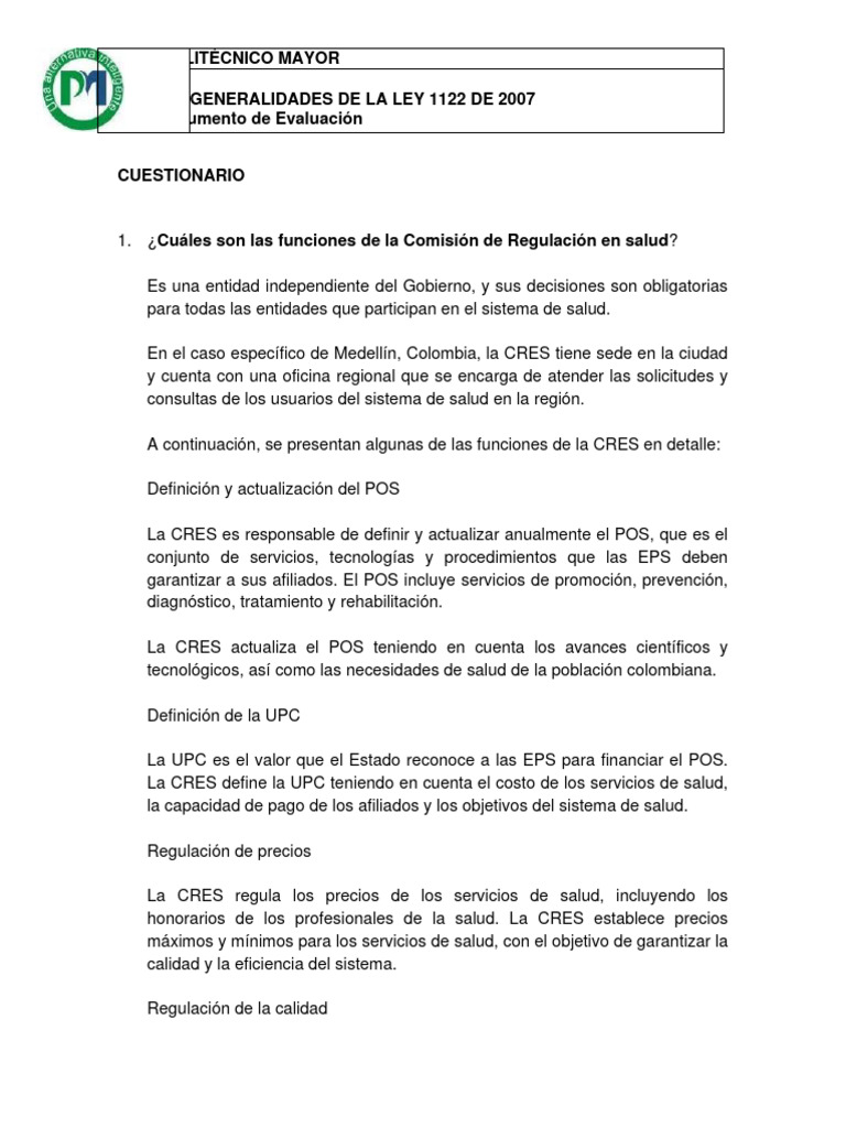 Taller Ley 1122 y Ley 1438 | PDF | Cuidado de la salud