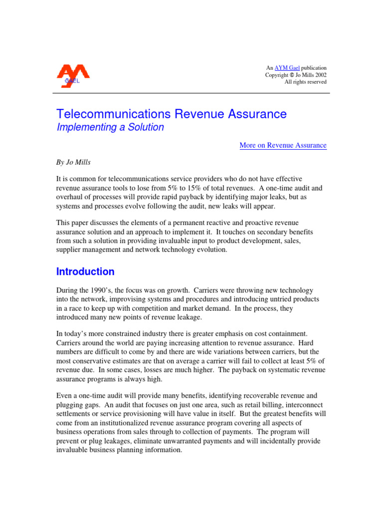 Telecom Revenue Assurance Solution | PDF | Databases | Statistics