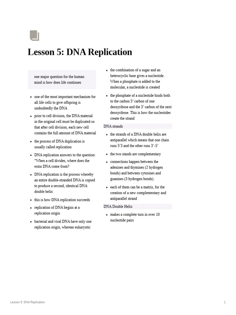 Lesson 5 CYTO DNA Replication | PDF | Dna Replication | Dna