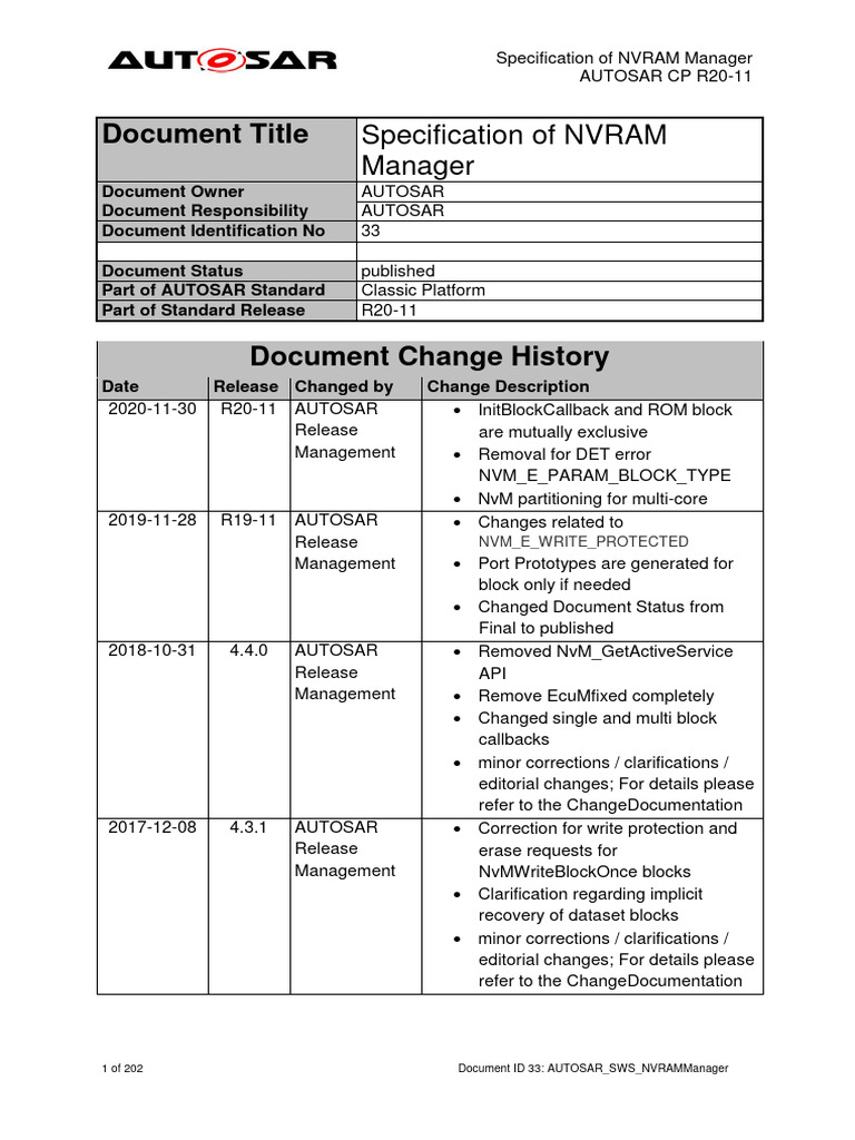 AUTOSAR NVRAM Manager Spec | PDF | Computer Data Storage | Modular ...