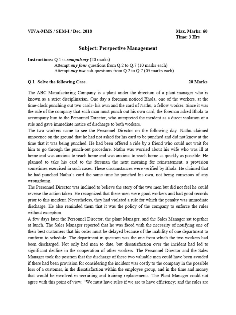 Perspective Management Sem I DEC 2018 | PDF | Policy | Business
