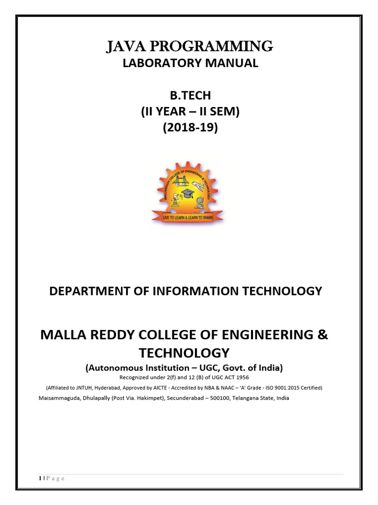 IT - JP Lab Manual 2018-19 | PDF | Engineering | Computer Program