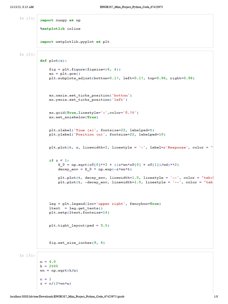 ENGR387 Mini Project Code Kayra 67425975 | PDF | Damping | Classical Mechanics
