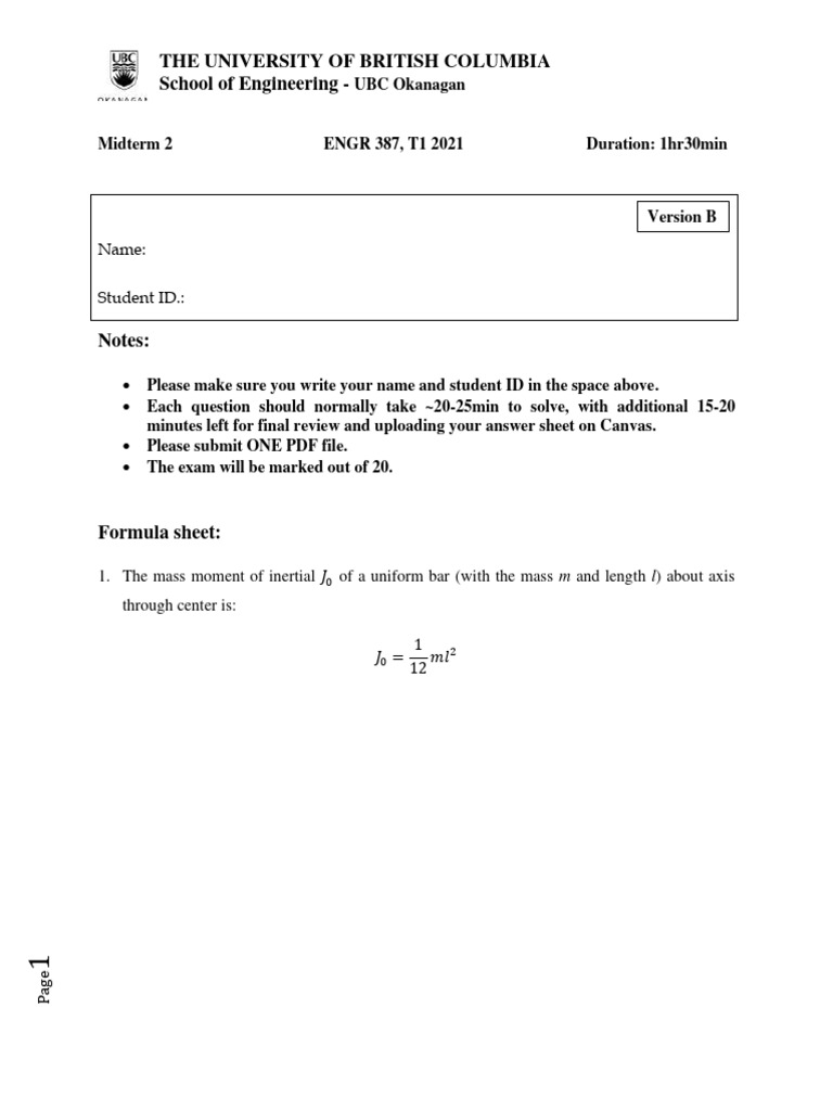 Midterm 2 - Version B | PDF | Damping | Mechanics