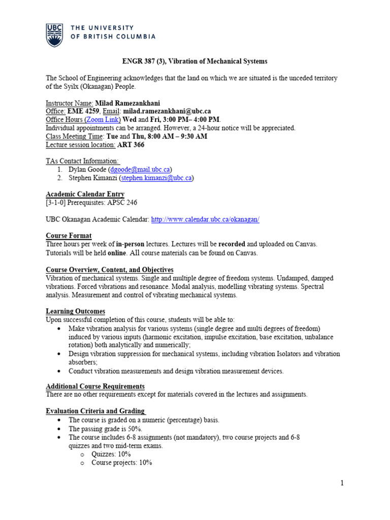 ENGR 387 Course Syllabus - 2021 | PDF | Academic Dishonesty | Academic ...