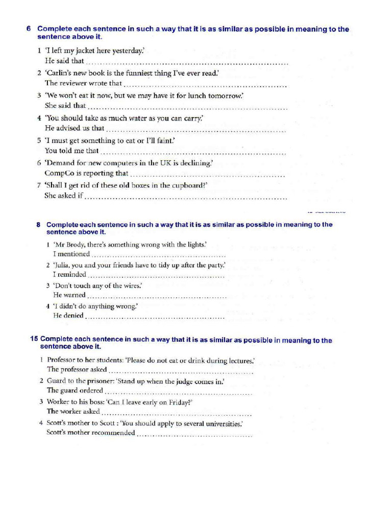 Reported Speech Practice 5th Year | PDF