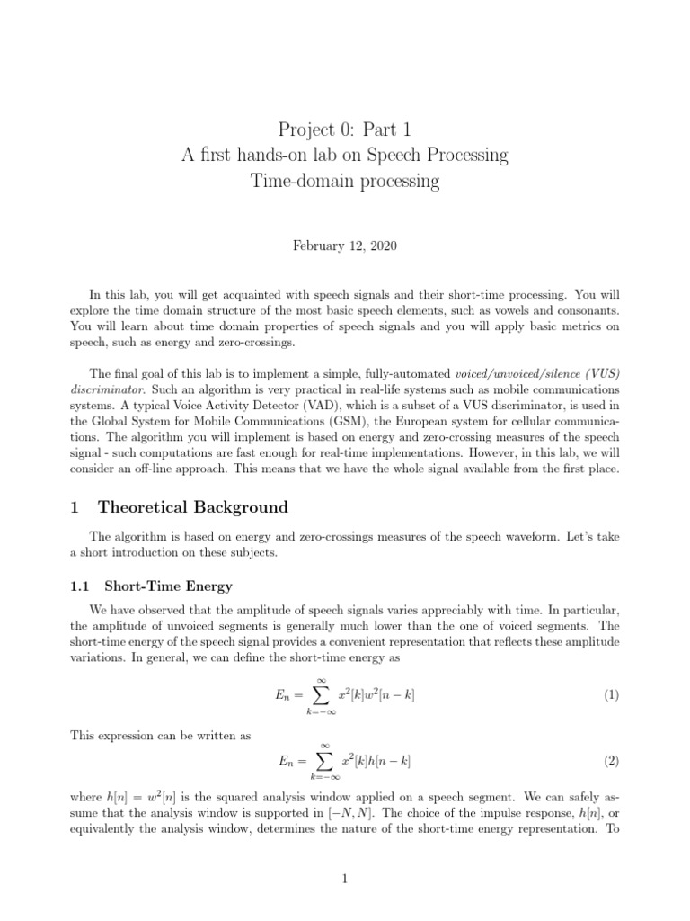Hands-On Lab On Speech Processing-Time-domain Processing - 2021 | PDF | Sampling (Signal ...