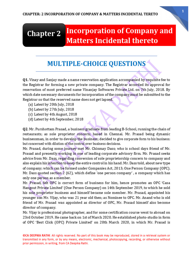 MCQ and Case Based Questions | PDF | Limited Company | Companies