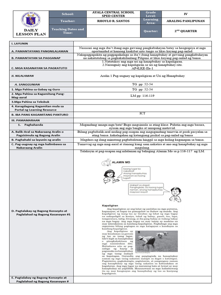Daily Lesson Plan - Arpan Iv - Q2-W1 | PDF