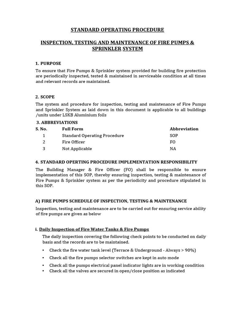 Fire Pumps Sop | PDF | Fire Sprinkler System | Pump
