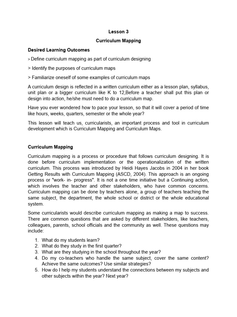 Curriculum Mapping | PDF | Curriculum | Learning