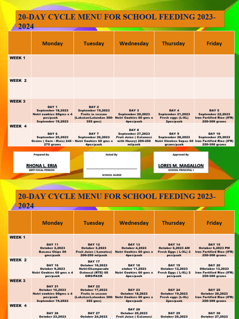20 Days Cycle Menu 2019-2020 (Autosaved) | PDF | Cuisine | Foods