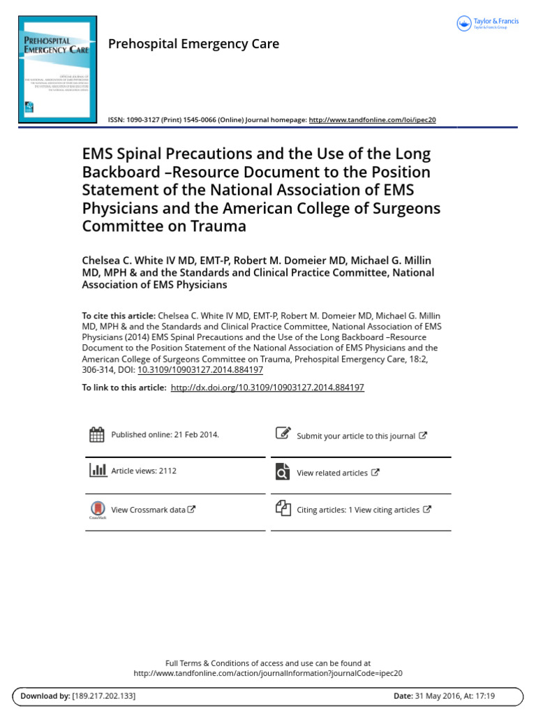 EMS Spinal Precautions and The Use of The Long Backboard | PDF | Spinal ...