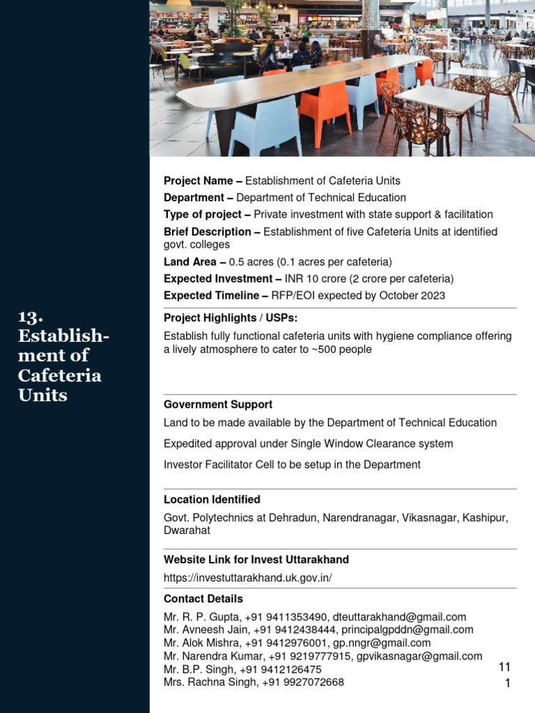Cafeteria Projects for Investors | PDF