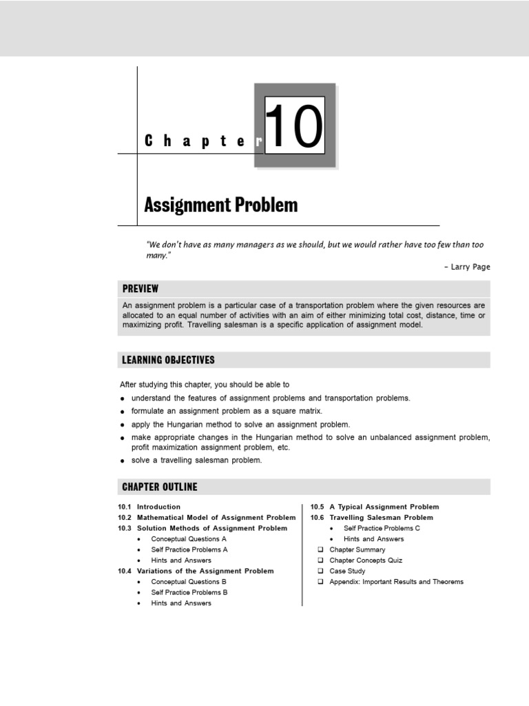 Assignment Problem and Hungarian Method | PDF | Mathematical ...