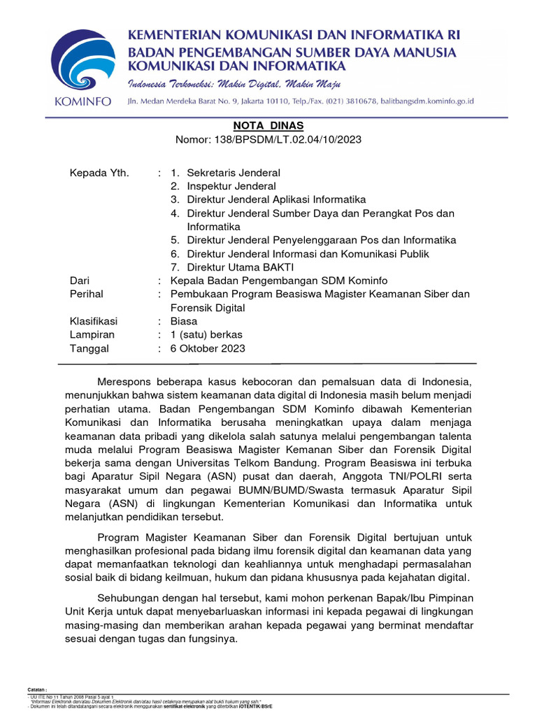 Pembukaan Beasiswa S2 Keamanan Siber Dab Forensik Digital | PDF | Komputer