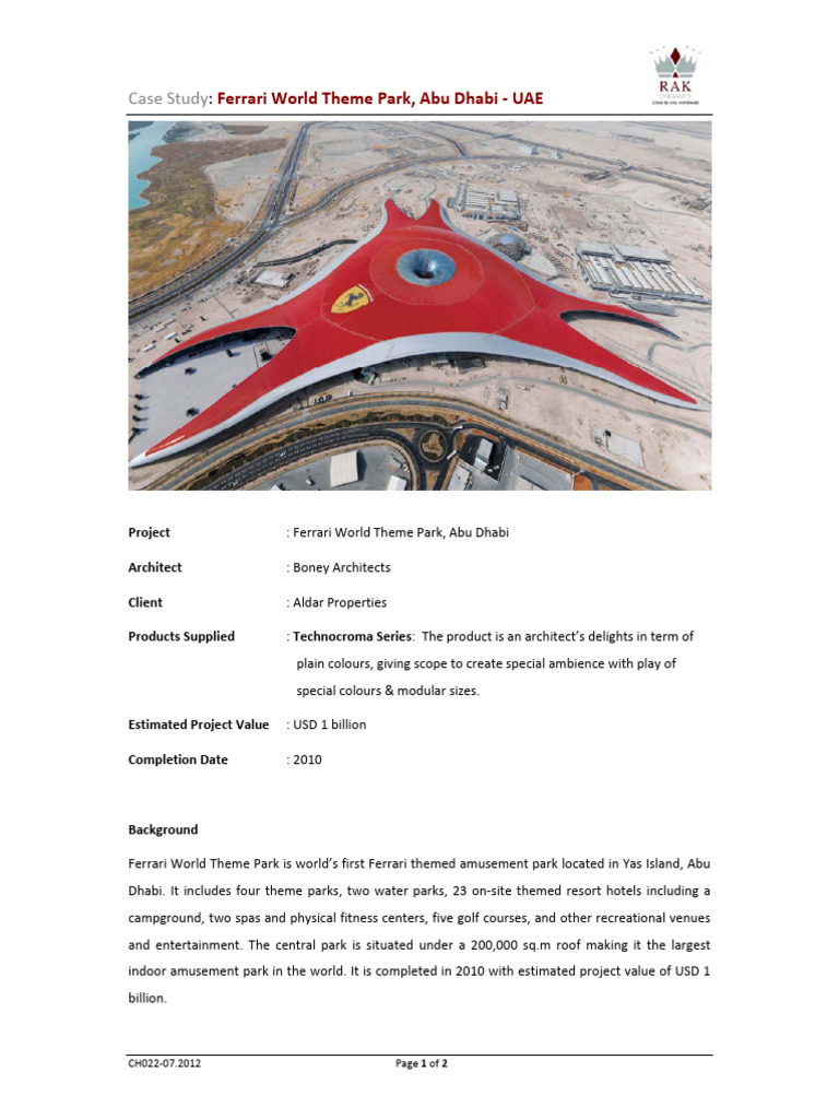Case Study - Ferrari World Theme Park, Abu Dhabi ... - RAK Ceramics | PDF | Home & Garden