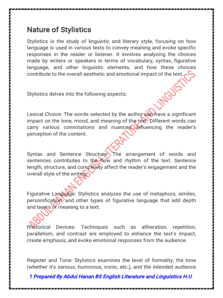 Nature of Stylistics | PDF | Linguistics | Narrative
