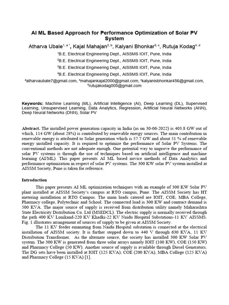 AI/ML Optimization for Solar PV Systems | PDF | Artificial Neural Network | Applied Mathematics
