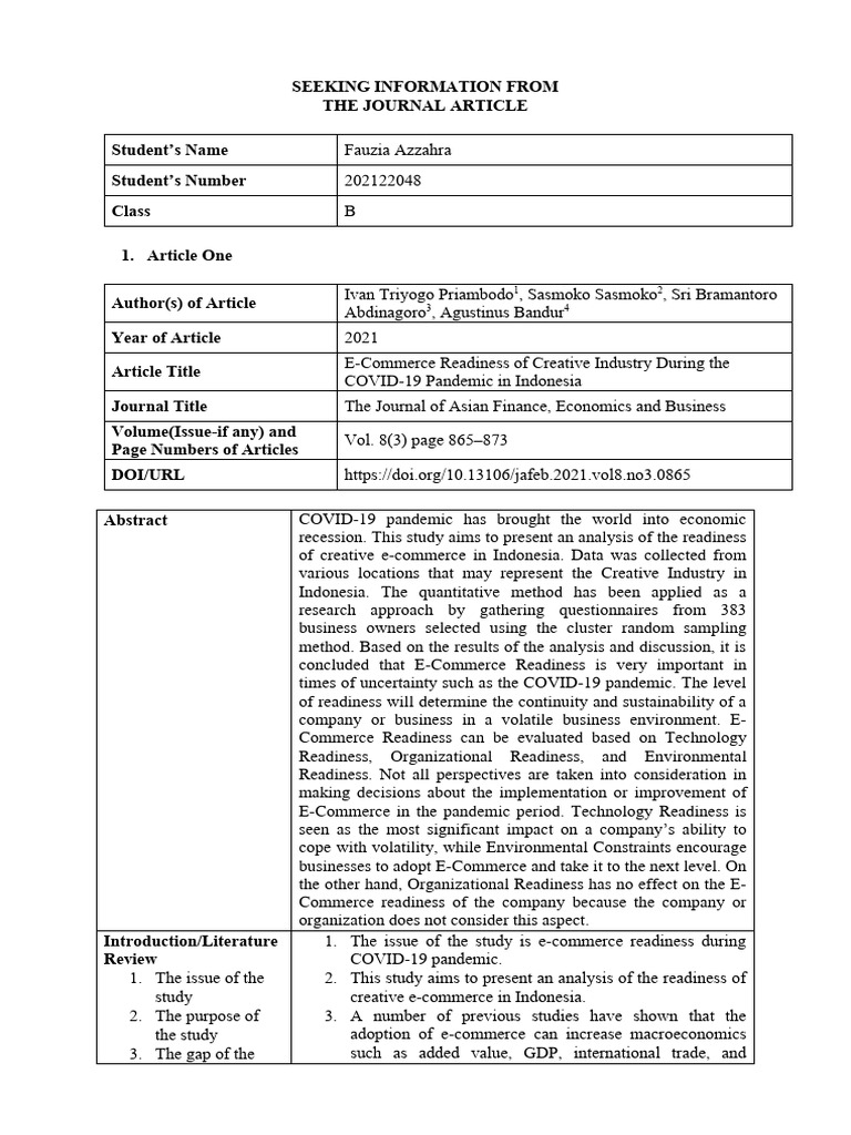 Week 7 - UTS Project - Reviewing Article Template | PDF | E Commerce | Qualitative Research