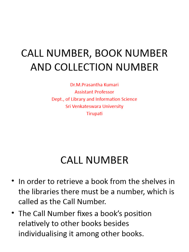 Call Number, Book Number and Collection Number | PDF | Books | Libraries