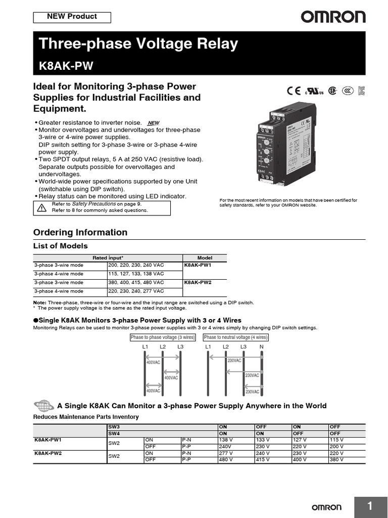 n184 K8ak-Pw 3-Phase Voltage Relay Datasheet en | PDF | Power Supply ...