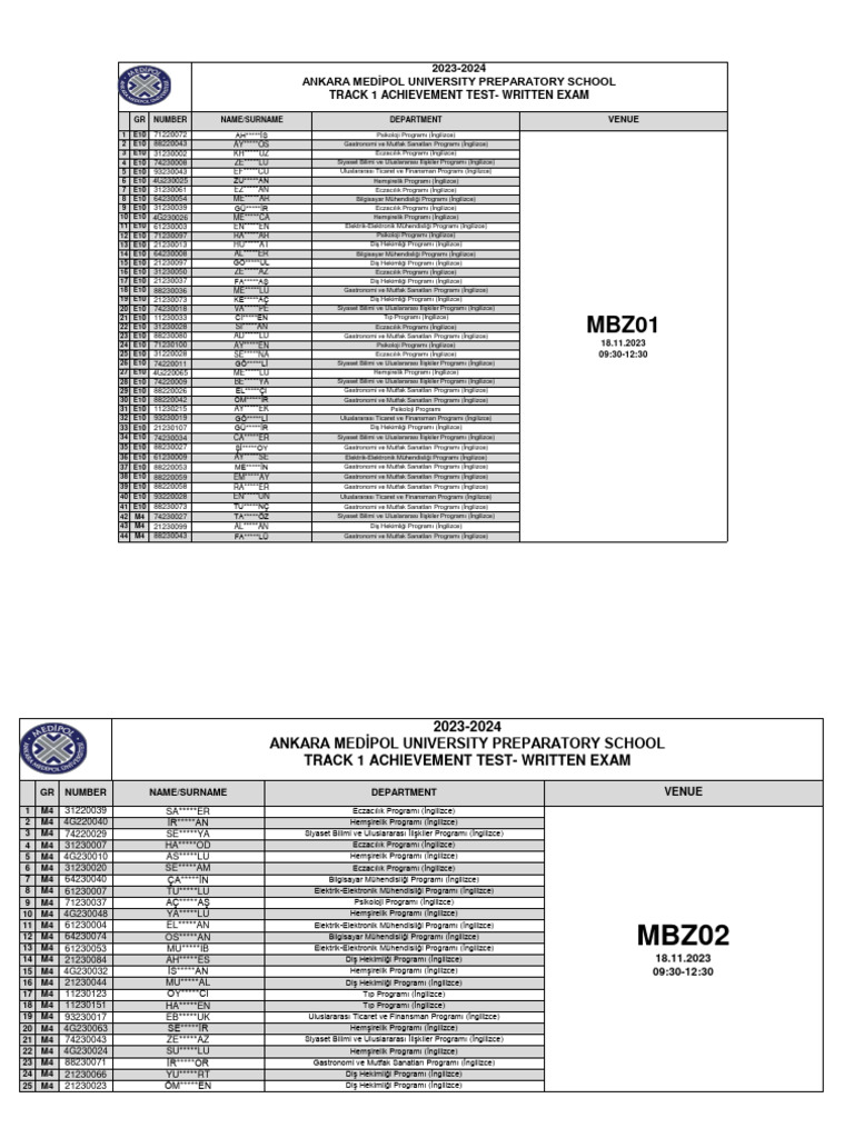 2023 24 Tat 1 Student List | PDF