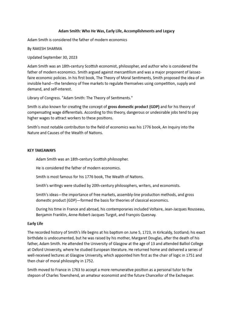 Adam Smith | PDF | Adam Smith | Free Market