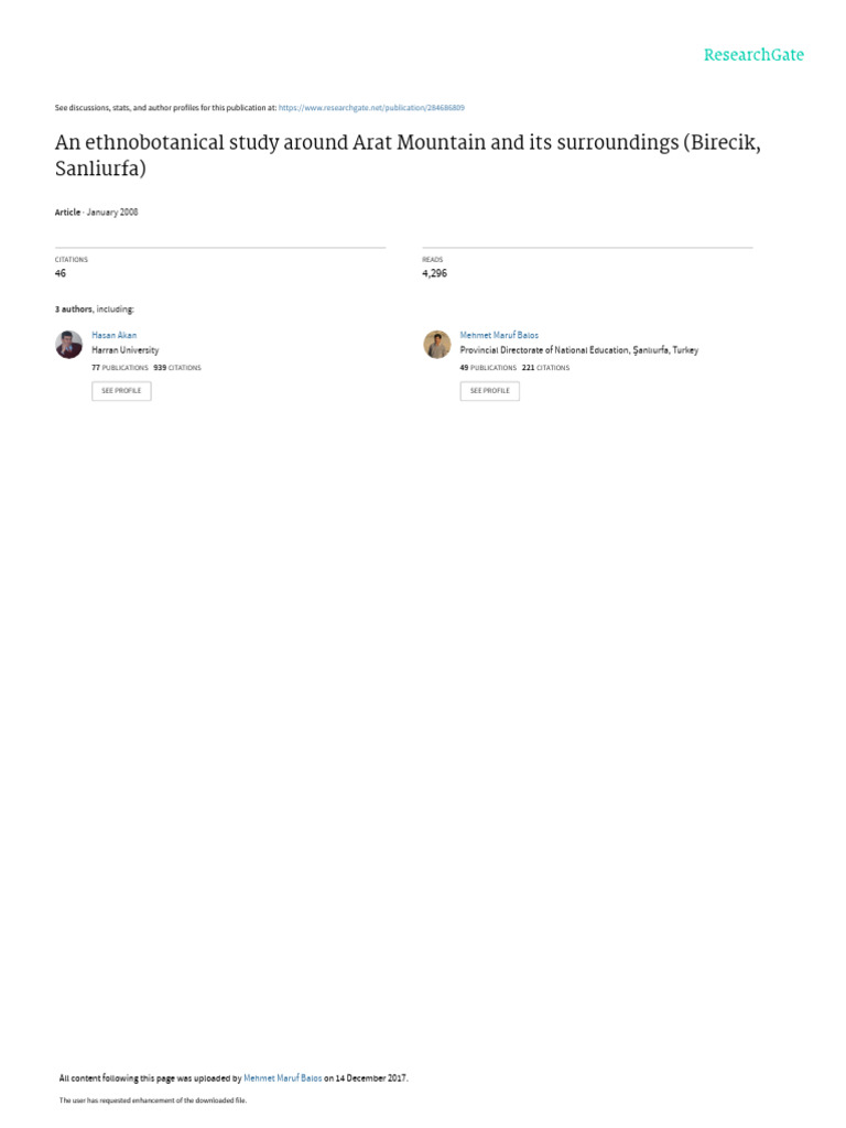 Ethnobotany of Arat Mountain | PDF | Botany | Plants