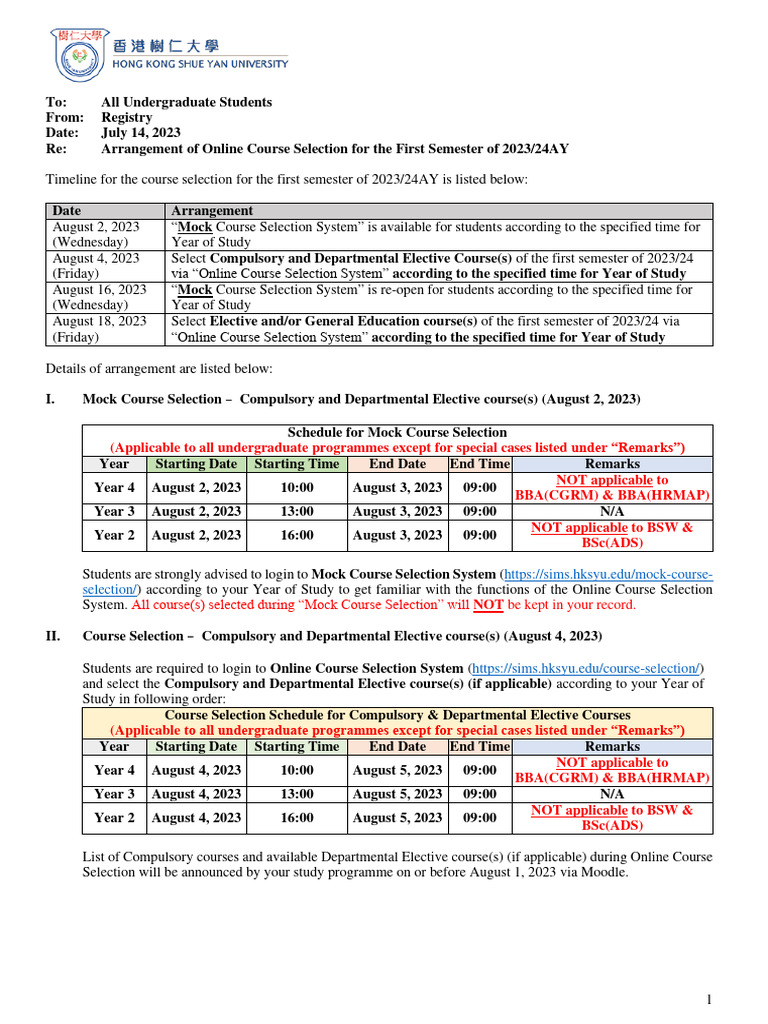 F23 Course Selection (Y2-Y4) (FINAL) | PDF