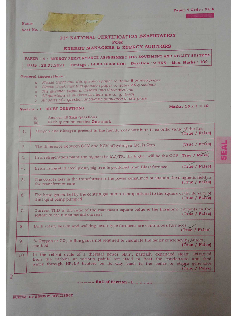 21st NCE Exam Question Paper - 4 | PDF