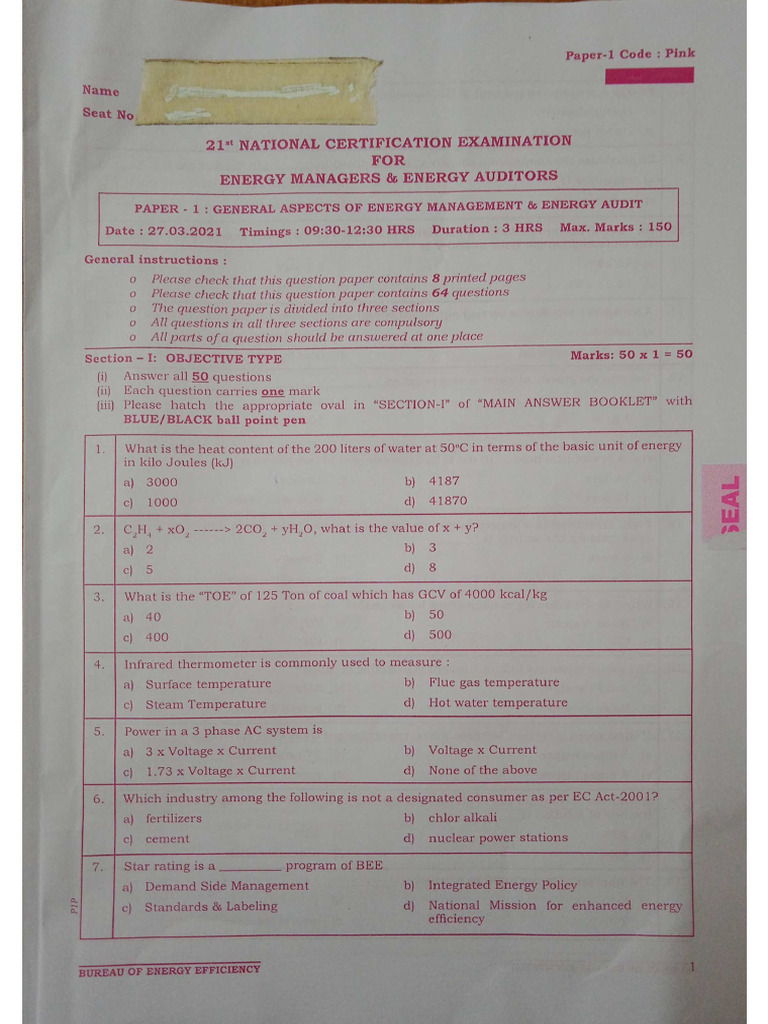 21st NCE Exam Question Paper-1 | PDF
