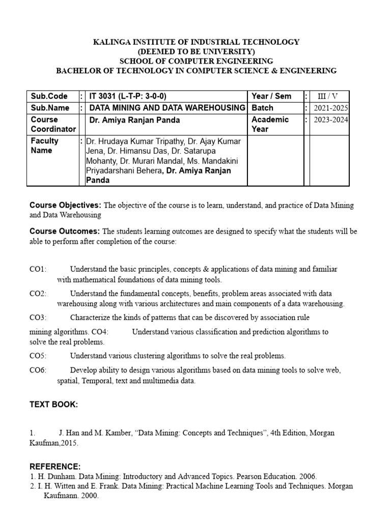 DMDW Lesson Plan | PDF | Data Warehouse | Cybernetics