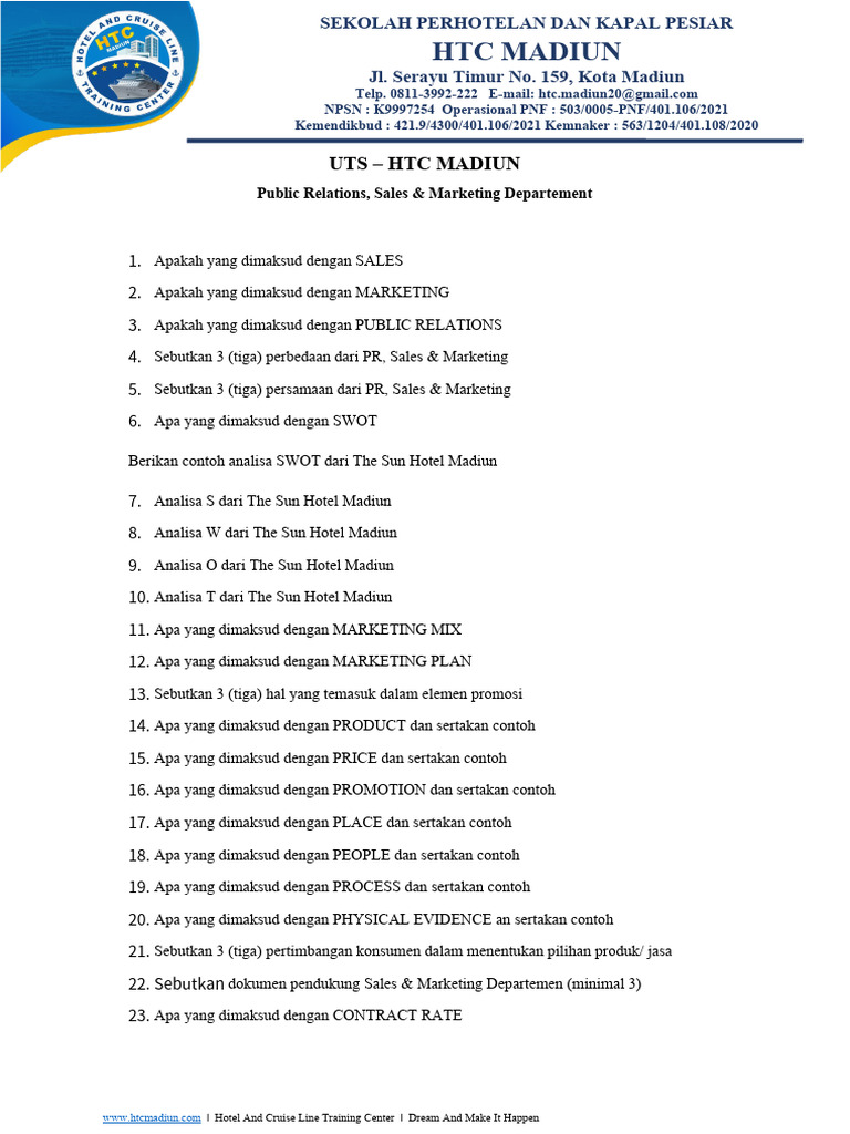Materi UTS Sales & Marketing HTC Madiun | PDF | Bisnis