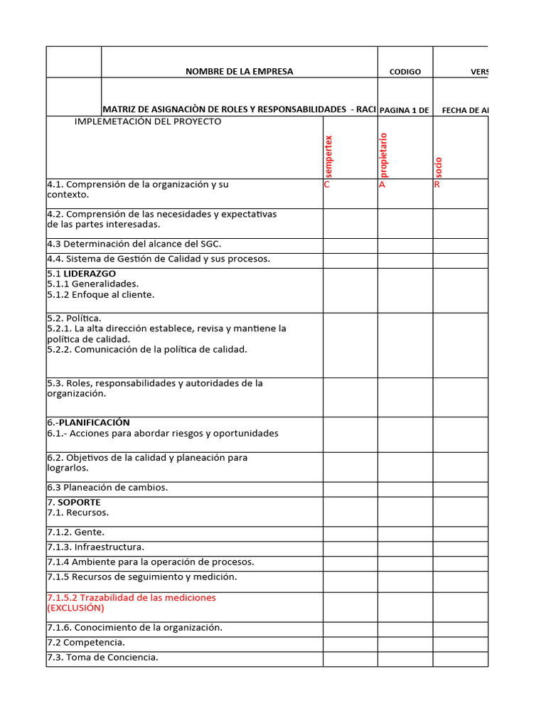 Matriz Raci Iso 9001-2015 | PDF | Planificación | Teoría de sistemas