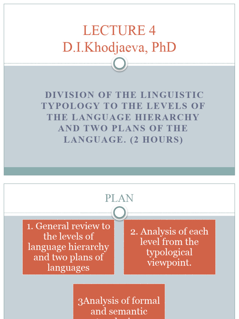 Lecture 5 Division Of The Lingistic Typology To The Levels Of The Pdf