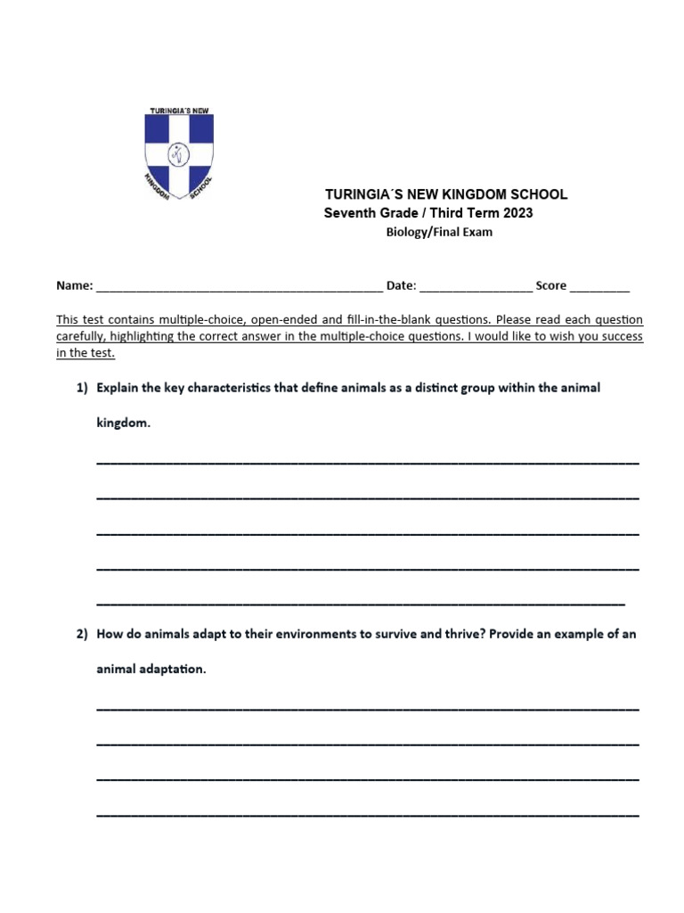 Seventh Grade Biology Final Exam | PDF | Evolution | Life