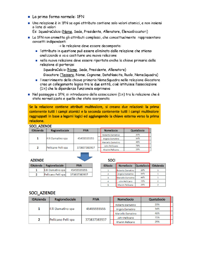La Prima Forma Normale - Esercizi | PDF