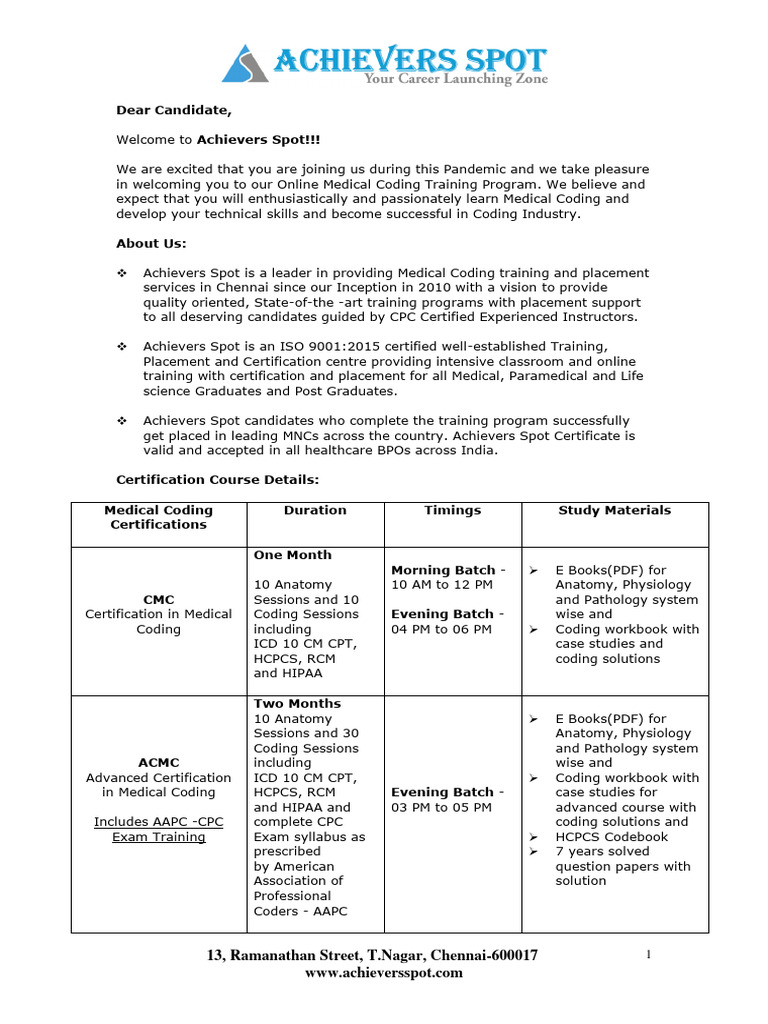 Achievers Spot Medical Coding Training | PDF | Health Care