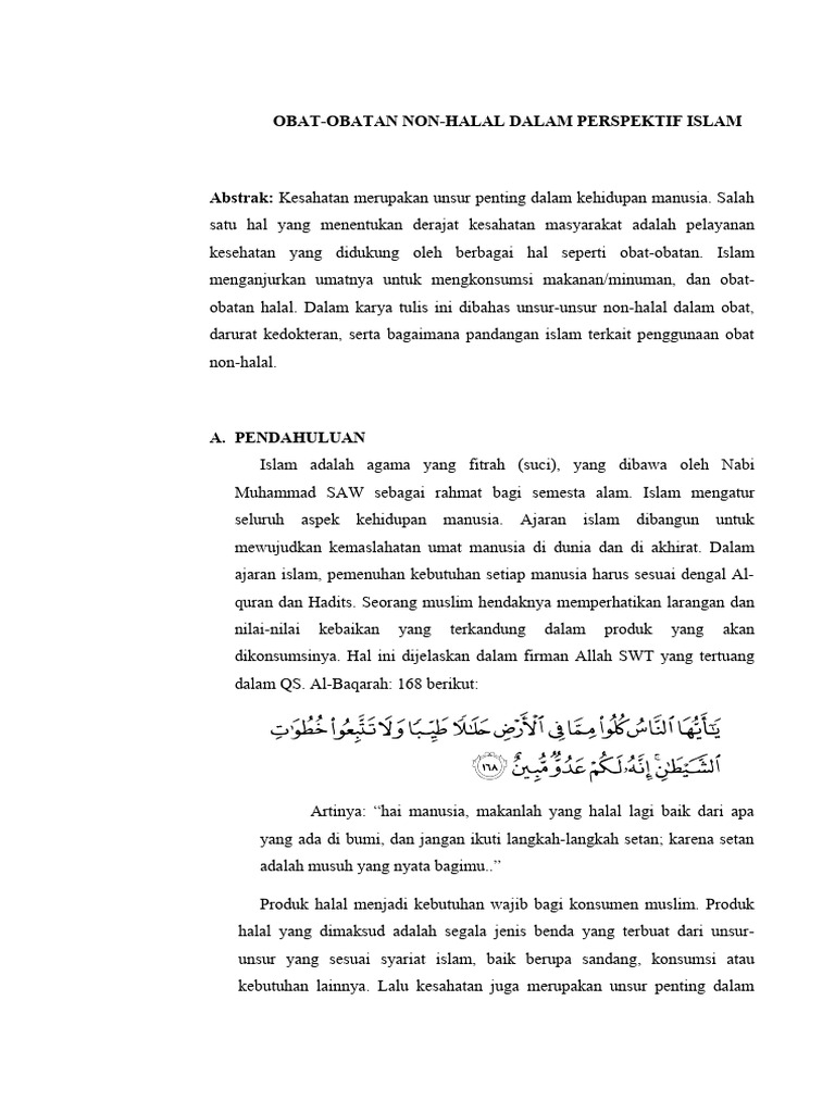 Obat-Obatan Non Halal Dalam Perspektif Islam | PDF